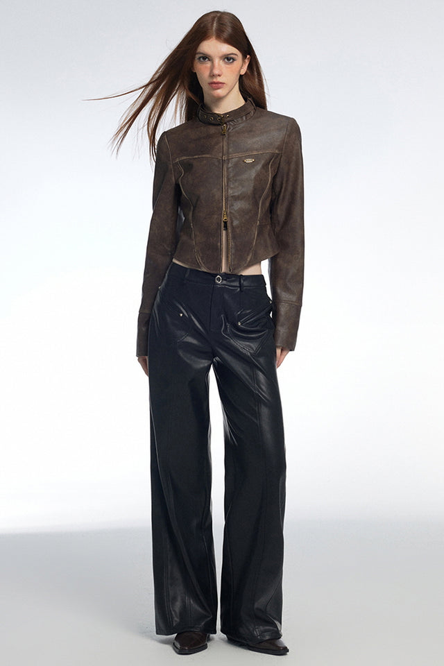 Retro Brown Slim Leather Jacket – dfeign